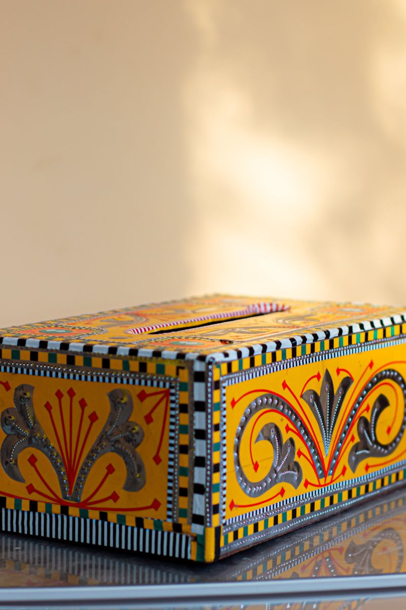 Chamak Pati Yellow Tissue Box – BestArtandCrafts